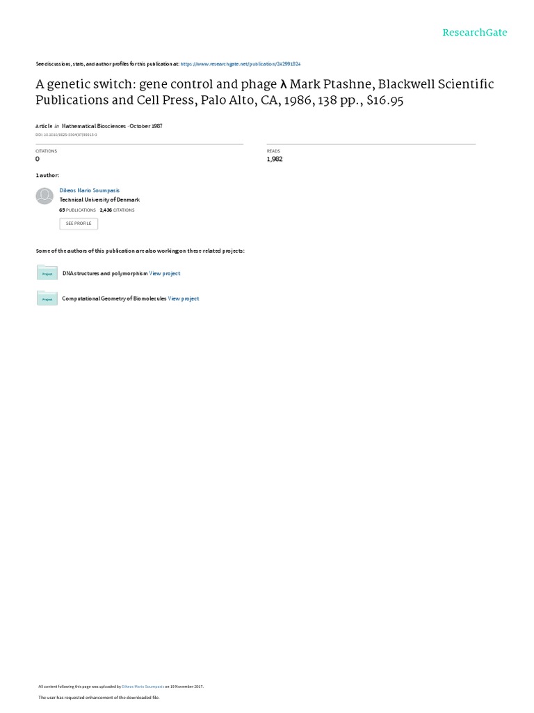 A Genetic Switch Gene Control and Phage L Mark Pta | PDF