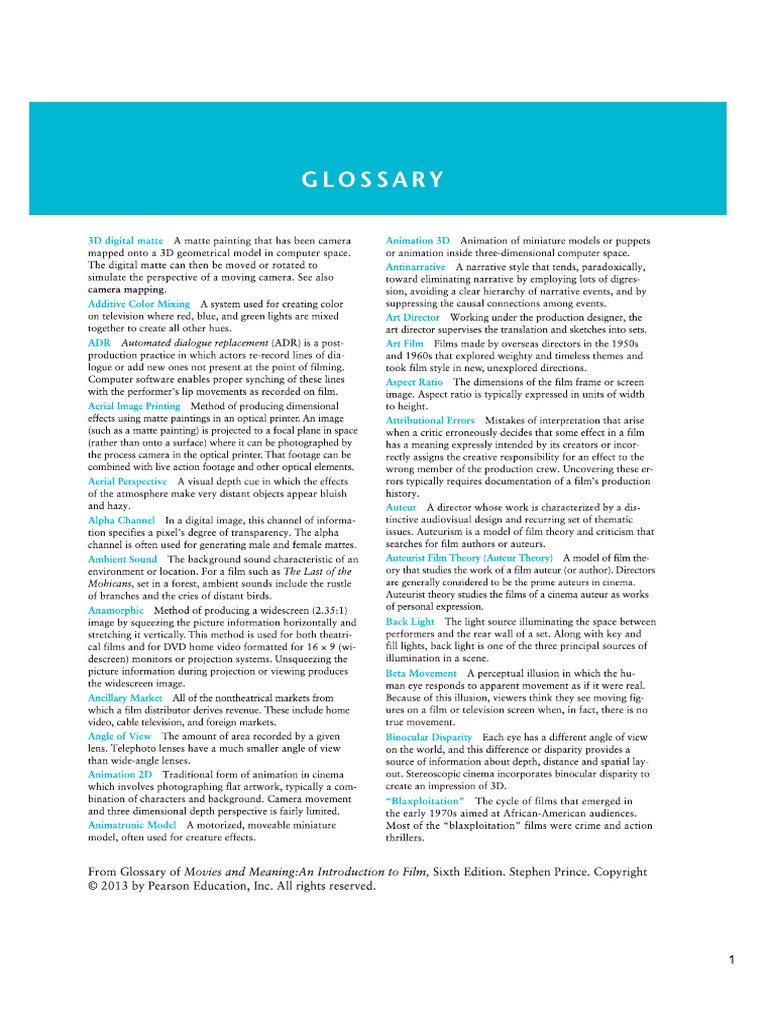 Glossary of Film Terms - Stephen Prince | PDF