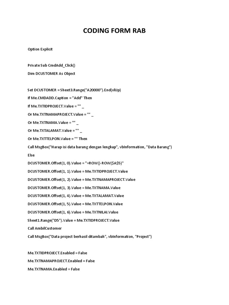 Coding Form Rab | PDF