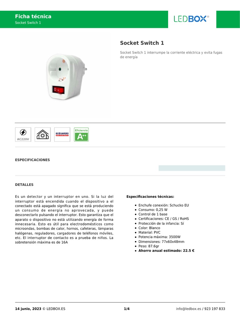 Ahorro Energético con Socket Switch 1 | PDF