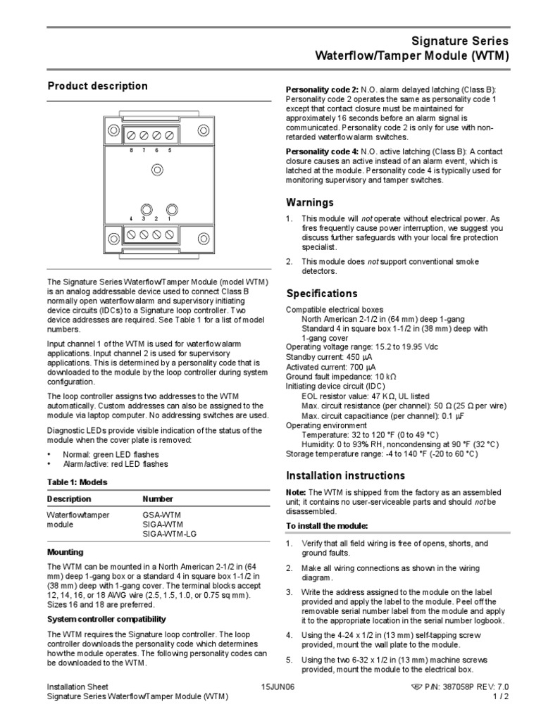 387058P R7.0 Signature Series Waterflow-Tamper Module (WTM) | Download ...