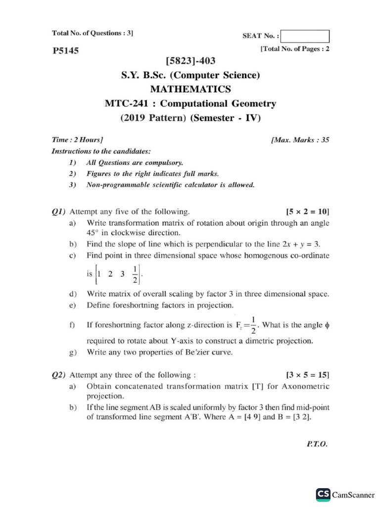 Privious Year Question Paper (Sem-4) | PDF