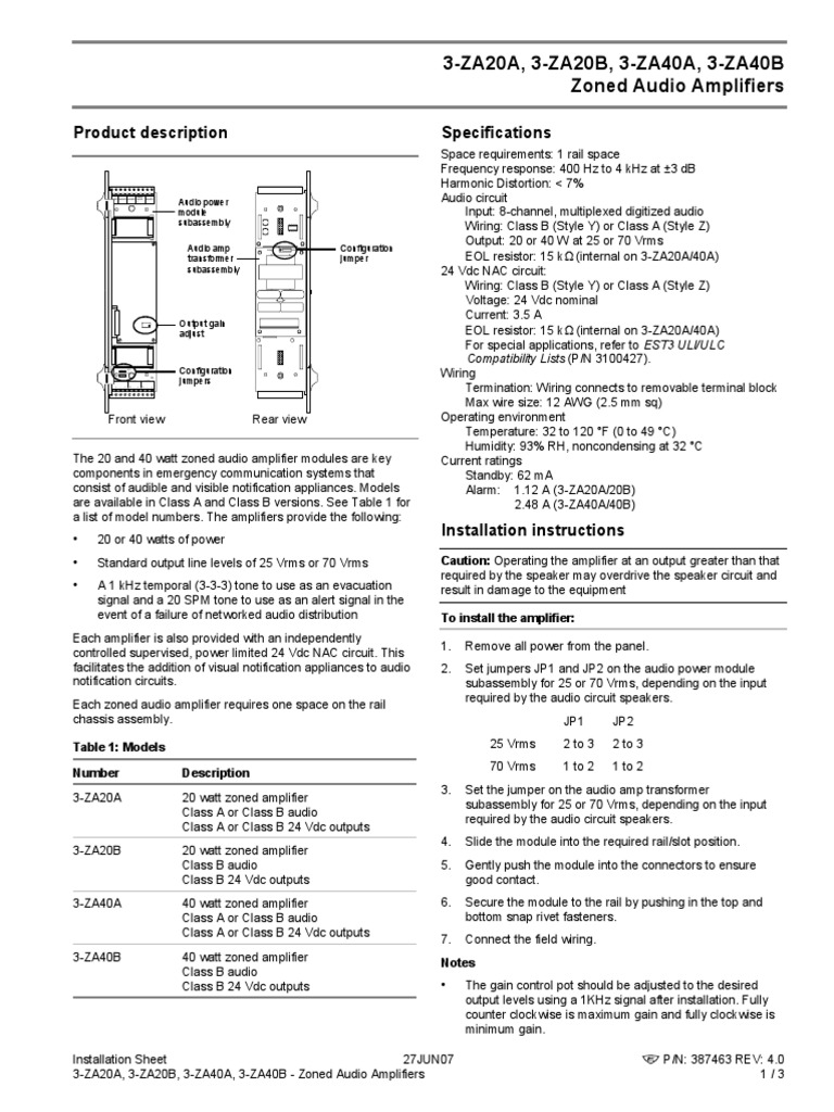 R4.0 3-ZA20A, 3-ZA20B, 3-ZA40A, 3-ZA40B Zoned Audio Amplifiers | PDF ...