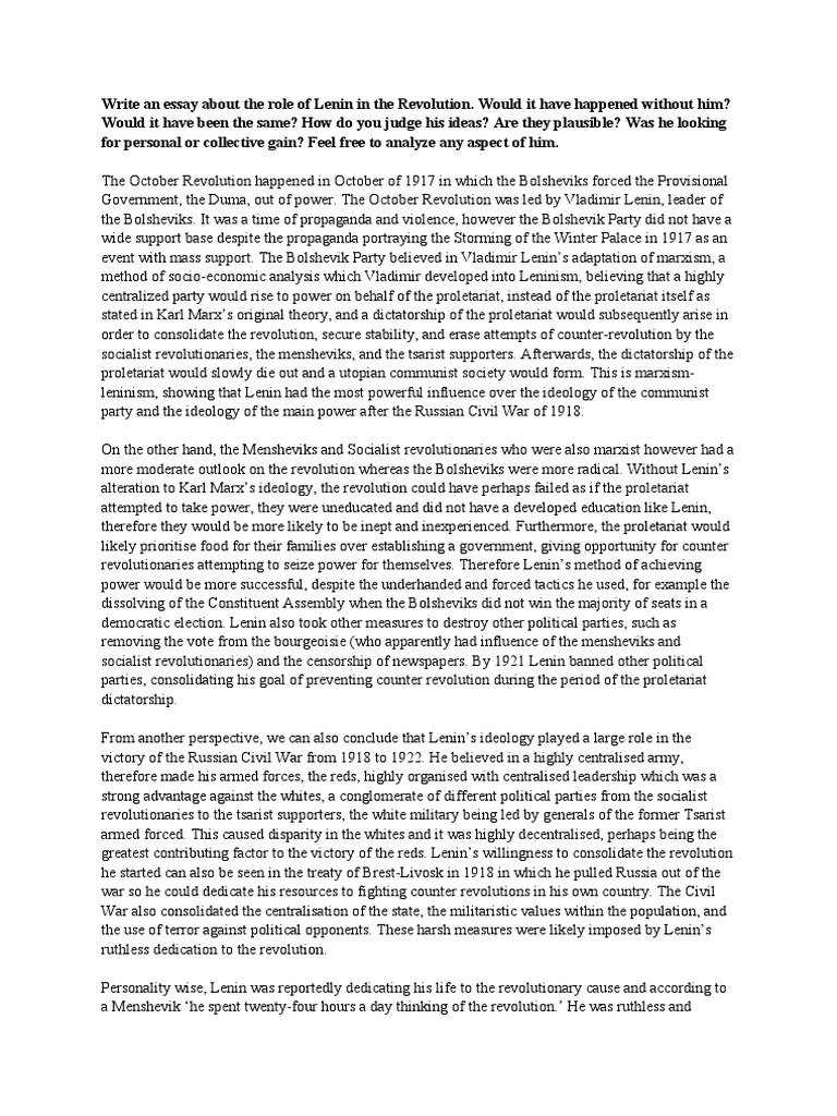 History - The Role of Lenin in The Revolution | PDF | Vladimir Lenin ...