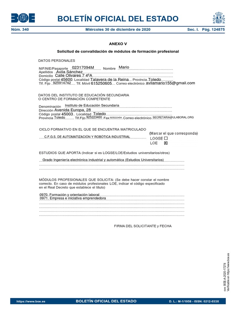 Convalidaciones-Ministerio Anexo V | PDF