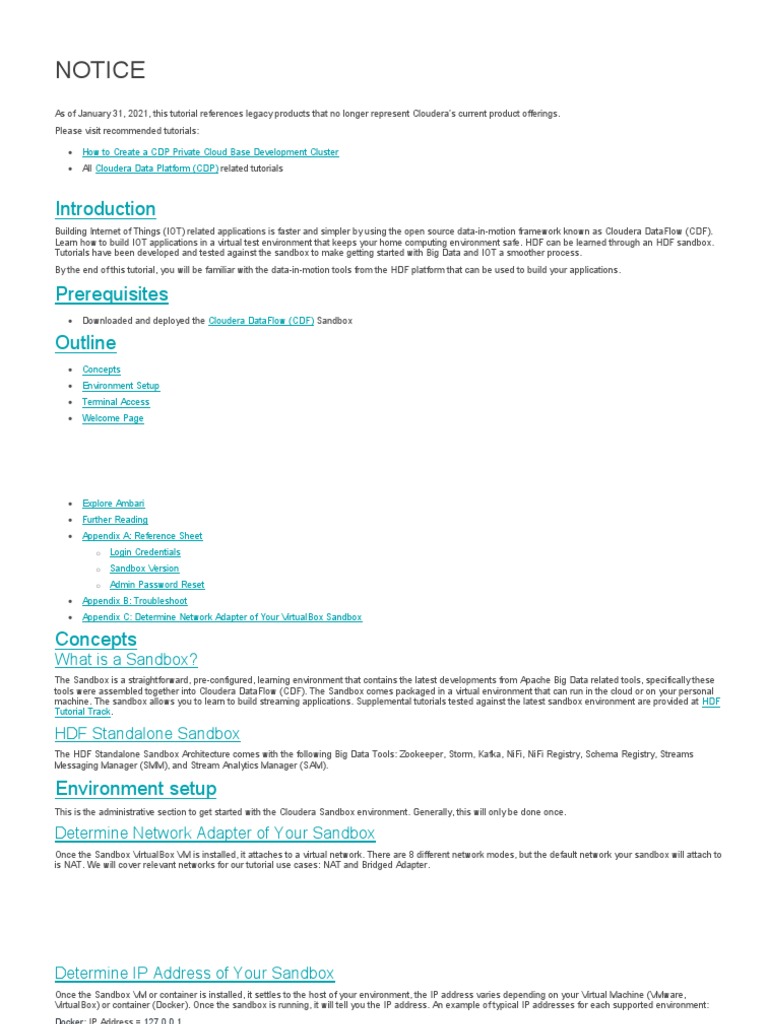 Cloudera CDF Sandbox Setup Guide | PDF