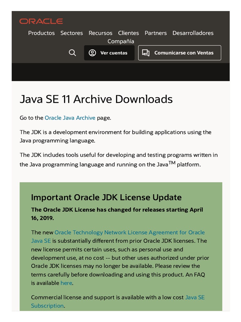 Java SE 11 Archive Downloads: Important Oracle JDK License Update | Download Free PDF | Java ...