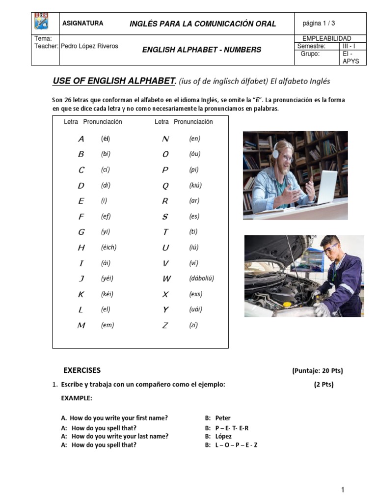 1, English Alphabet - Numbers | PDF | Lingüística | Lectura (proceso)