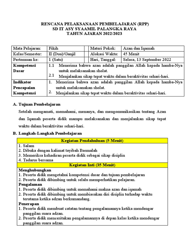 RPP Fikih Kelas II | PDF | Karier & Perkembangan