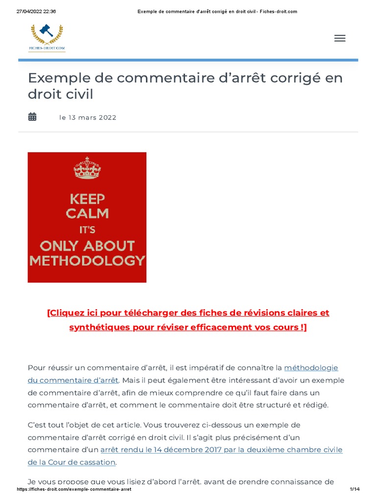 Exemple de Commentaire D'arrêt Corrigé en Droit Civil | PDF