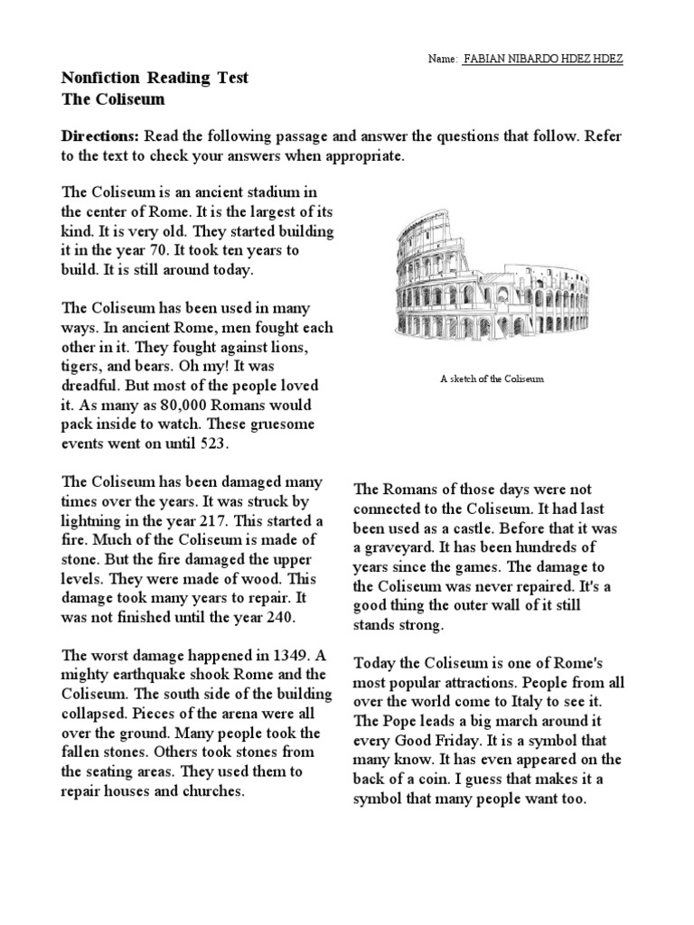 Readign Comprehension - The Coliseum | PDF | Art