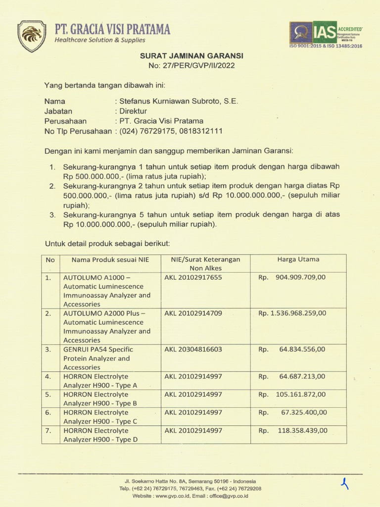 SURAT JAMINAN GARANSI | PDF