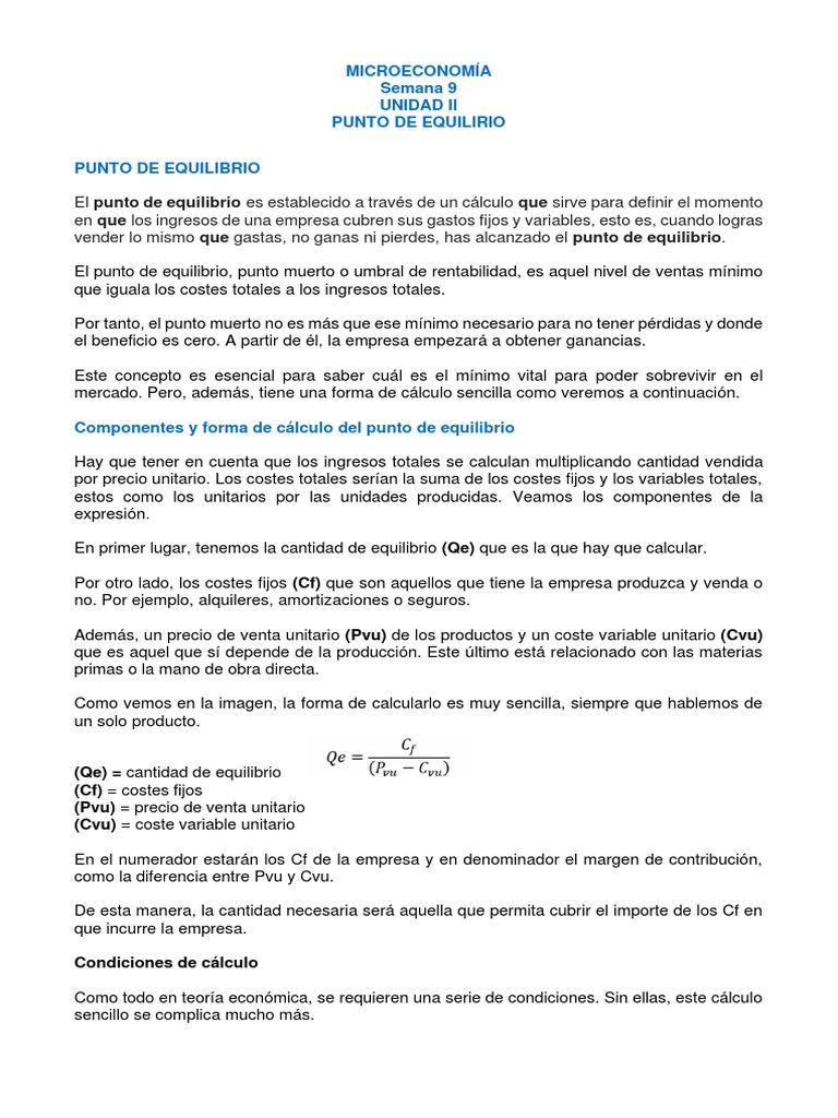 Semana 9 - 2 Punto de Equilibrio | PDF
