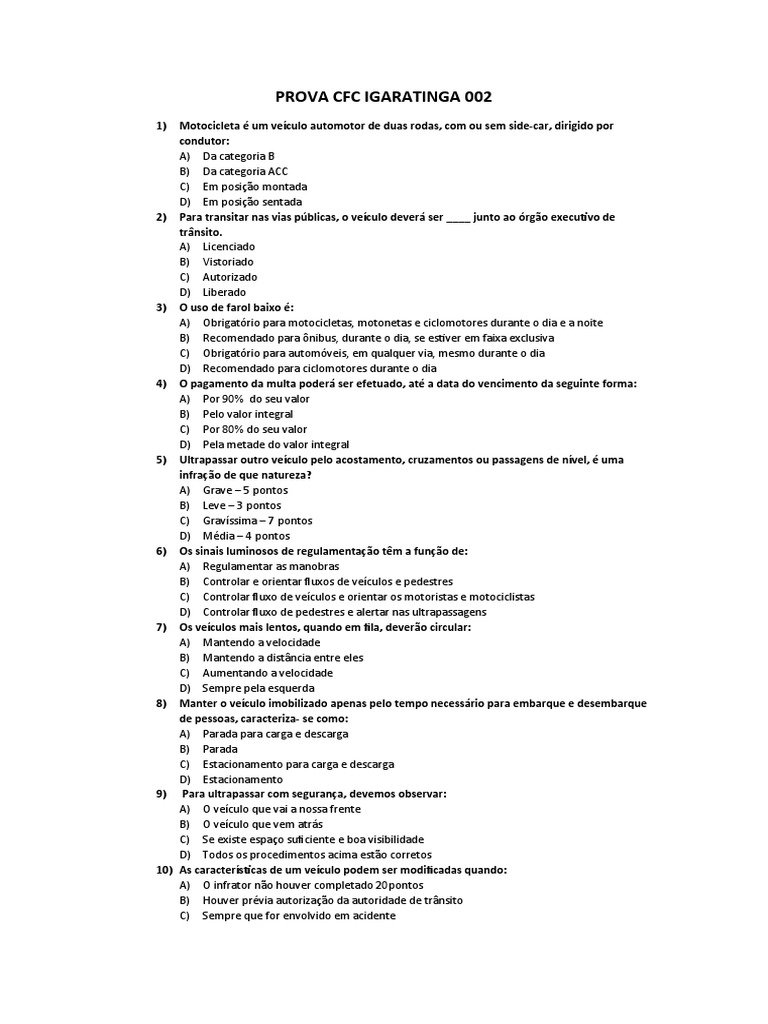 Prova CFC Igaratinga 002 | PDF | Tráfego | Transporte terrestre