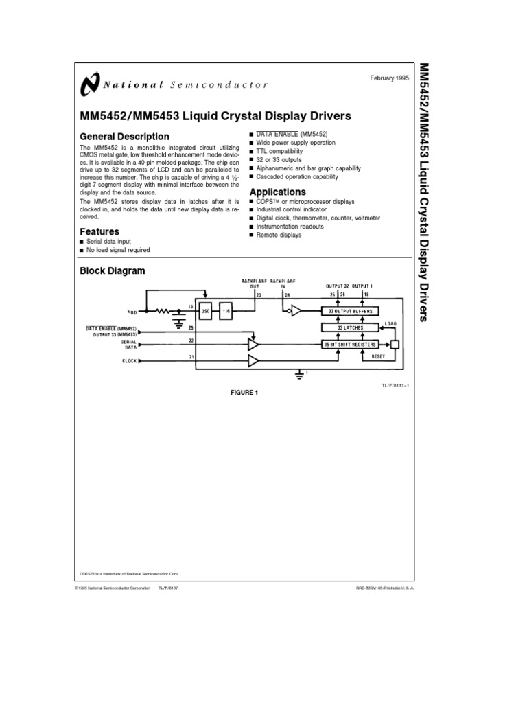 Datasheet - MM5453N - Display Liquid Crystal Driver | PDF | Digital To ...