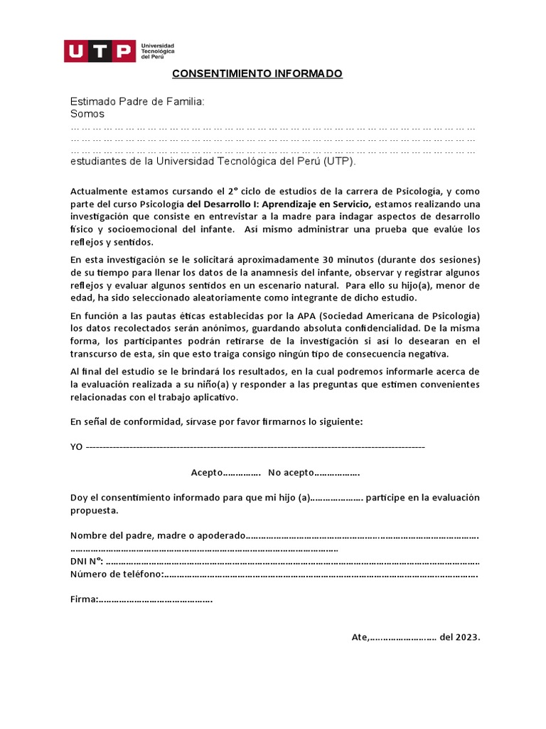 Consentimiento Informado UTP | PDF