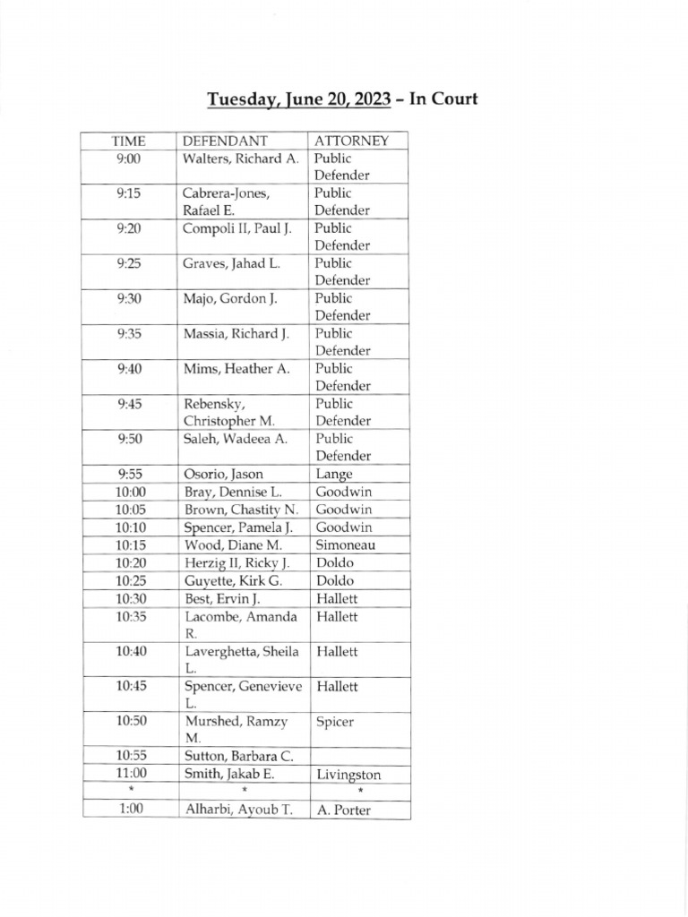 Jefferson County Court Calendar June 20, 2023 | PDF