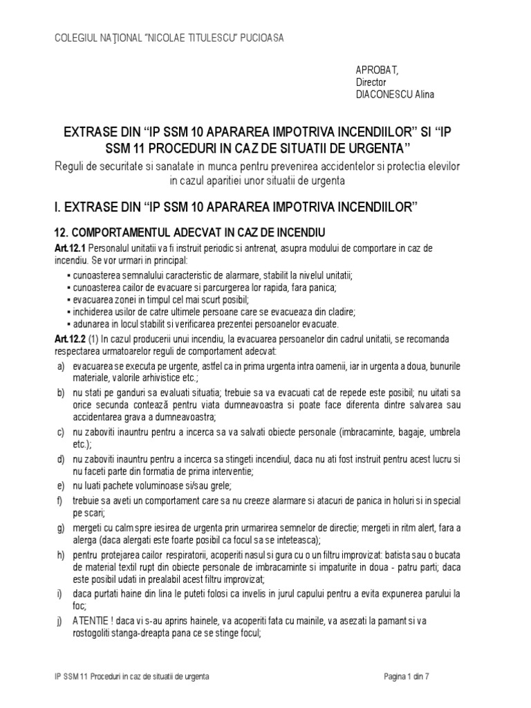 Extrase Pentru Elevi Din IP SSM 10 Apararea Impotriva Incendiilor & IP ... Extrase Pentru Elevi Din IP SSM 10 Apararea Impotriva Incendiilor & IP ...