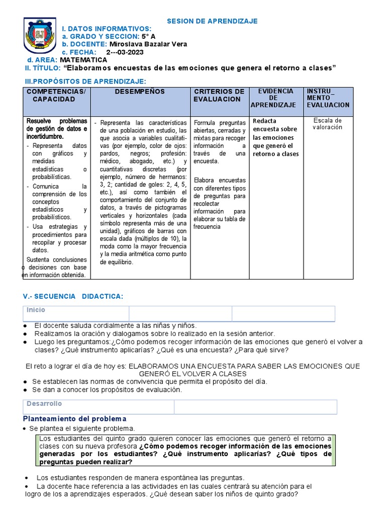 6to B Sesion Matematica | PDF | Metodología de encuesta | Estadísticas 6to B Sesion Matematica | PDF | Metodología de encuesta | Estadísticas