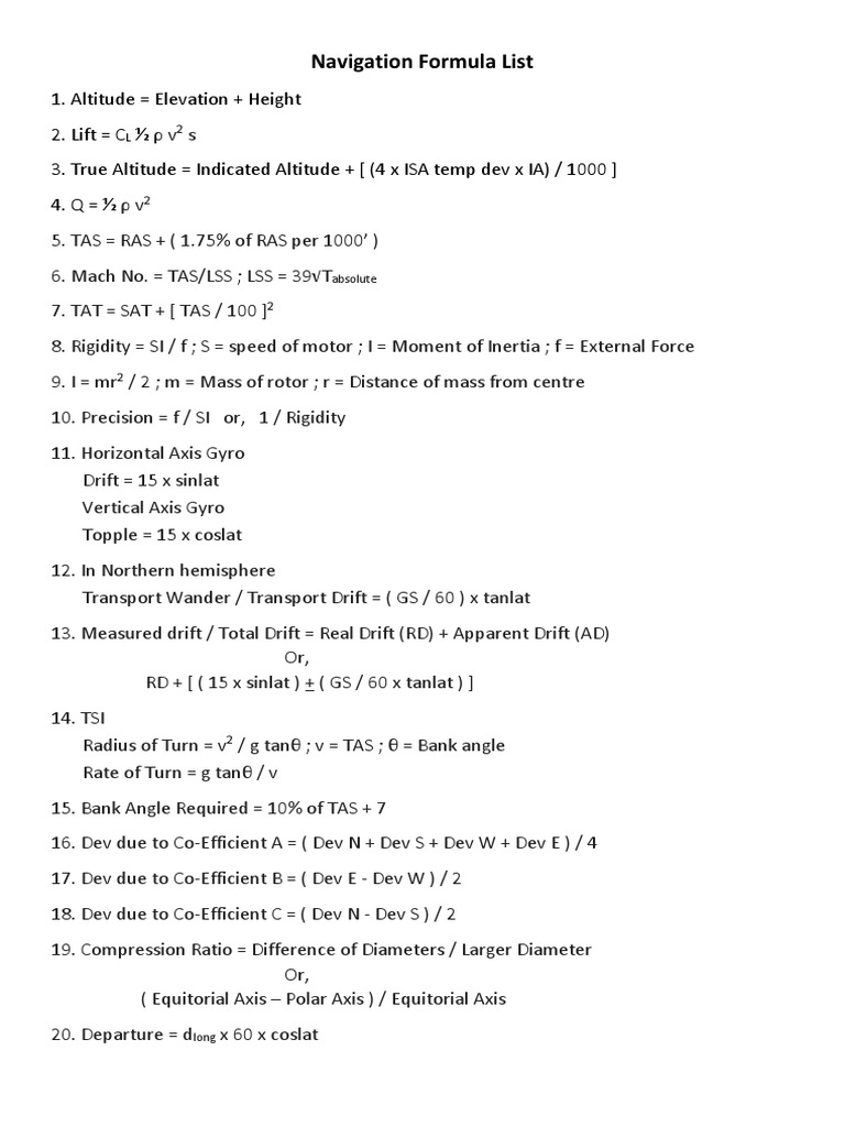 Navigation Formula List | PDF
