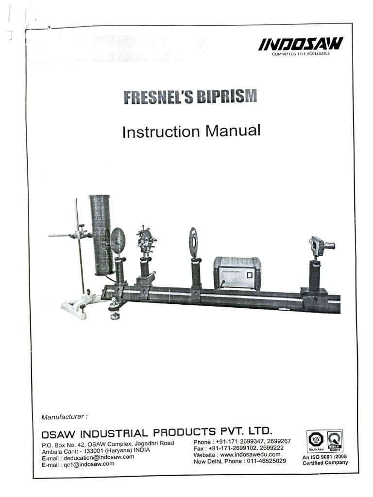 Fresnel's Biprism (lab manual) | PDF