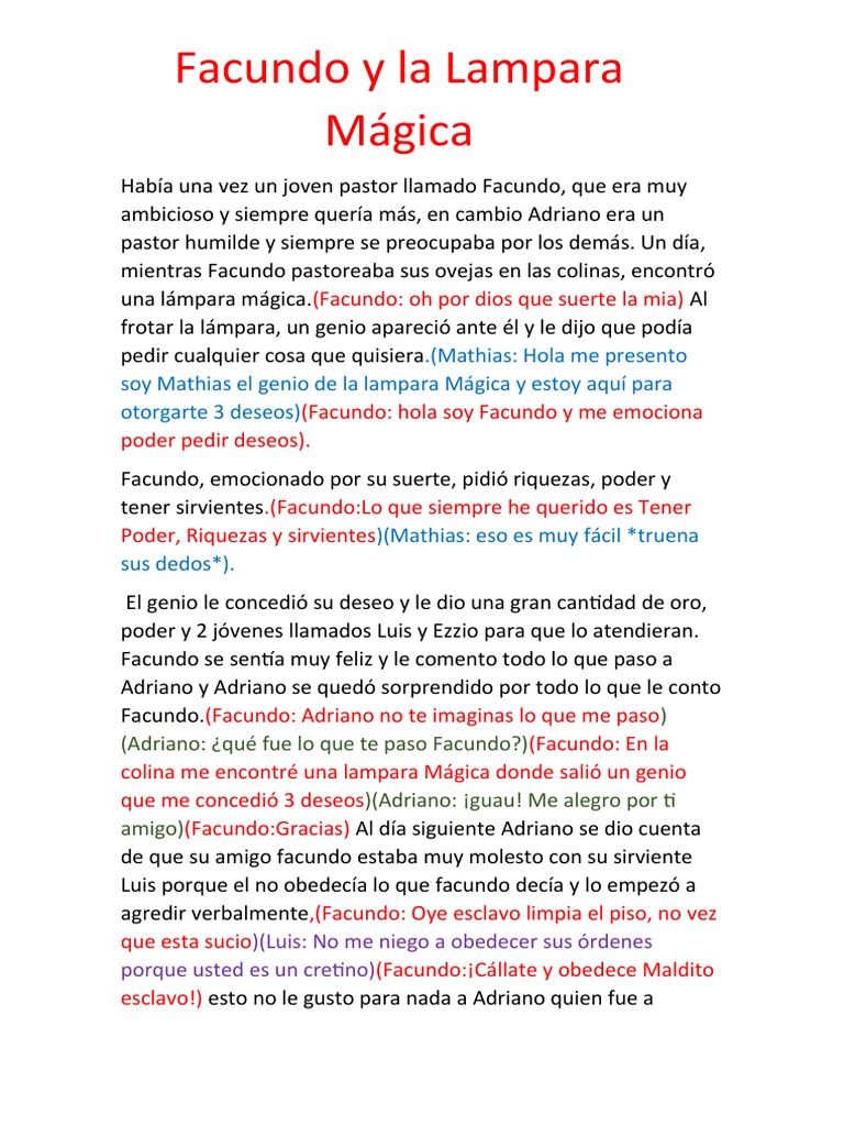 Cuento Facundo y la Lampara Magica | PDF