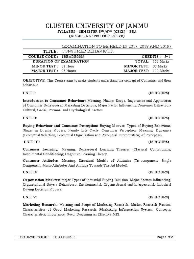 Consumer Behaviour Syllabus | PDF | Computers