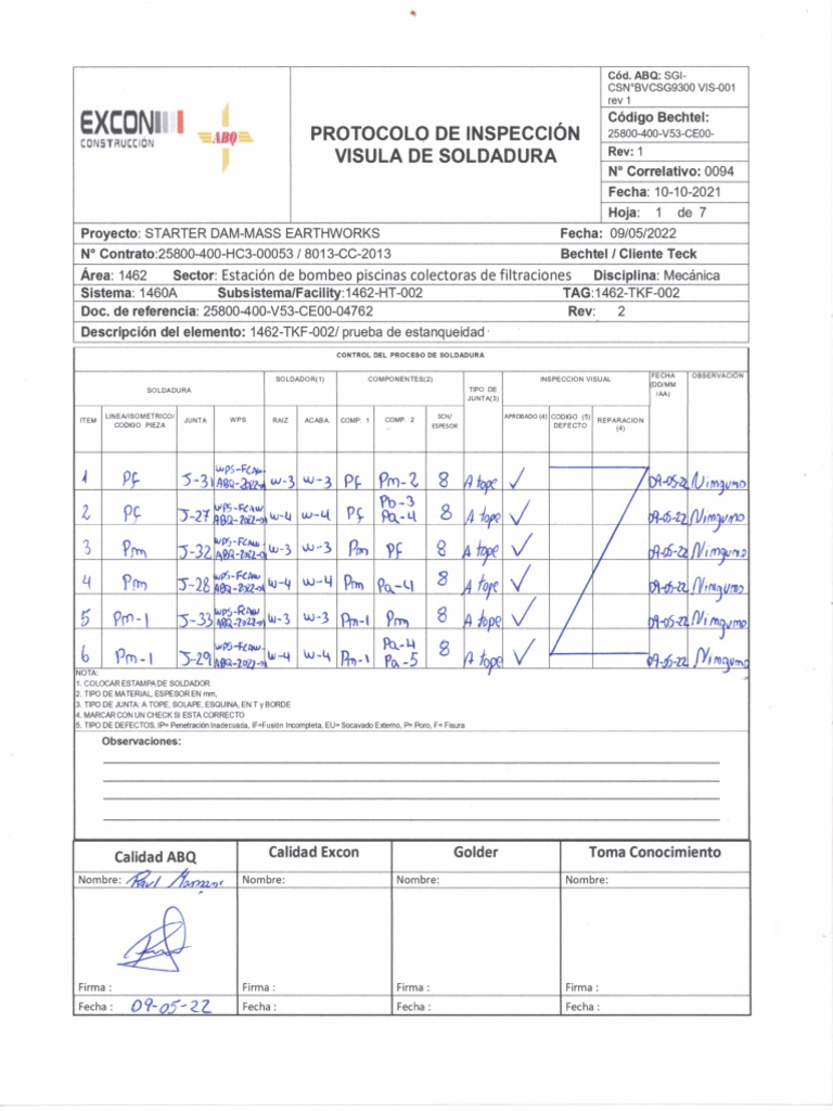Protocolo de Inspección Visual de Soldadura | PDF