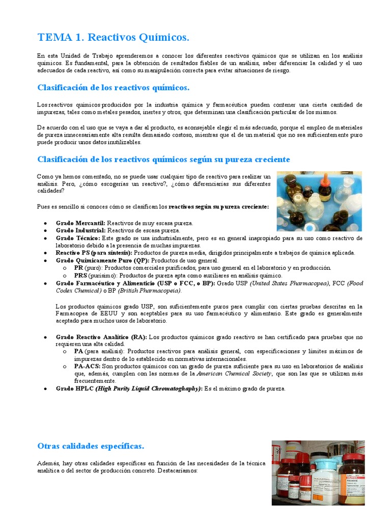 Clasificación de Reactivos Químicos | PDF | Reactivo | Laboratorios