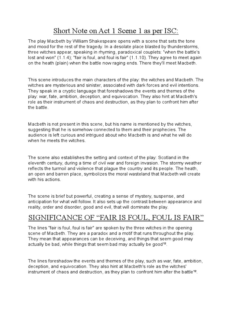 Act 1 Scene 1 Macbeth Notes | PDF | Macbeth