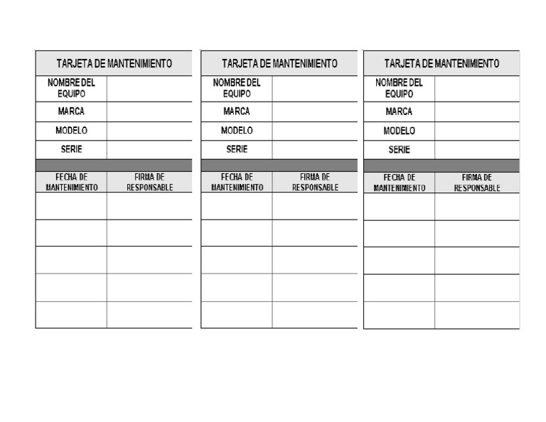Modelo Tarjetas de Mantenimiento | PDF