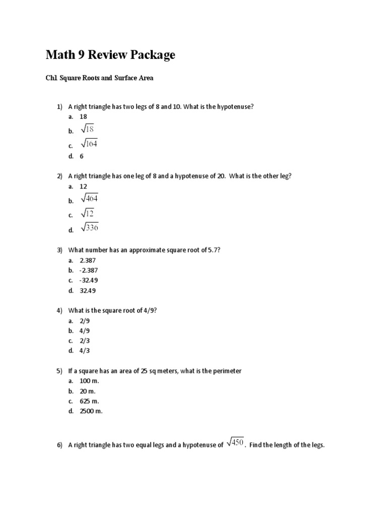 Math 9 Review Package2020 | PDF | Circle | Area