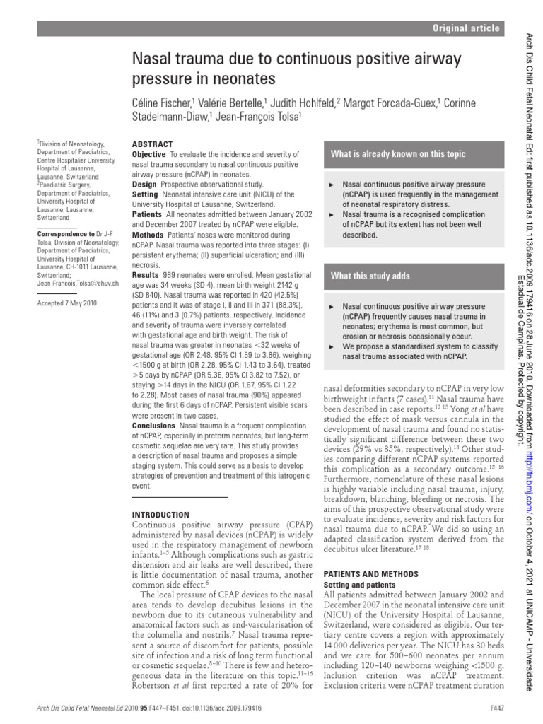 Nasal Trauma Due To Continuous Positive Airway Pressure in Neonates ...