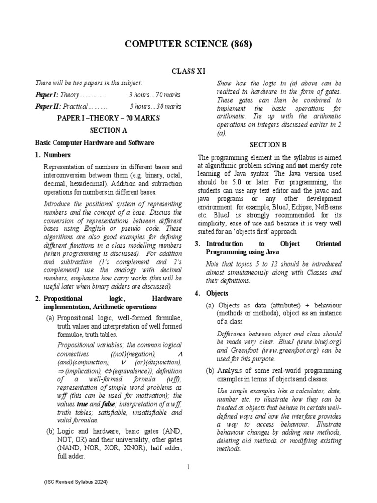 ISC Computer Science XI Revised | PDF | Data Type | Method (Computer Programming)
