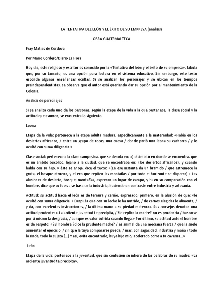 La Tentativa Del León y El Éxito de Su Empresa | PDF | León | Fábula