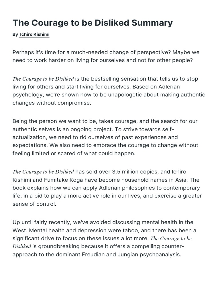 The Courage To Be Disliked | PDF | Experience | Psychology