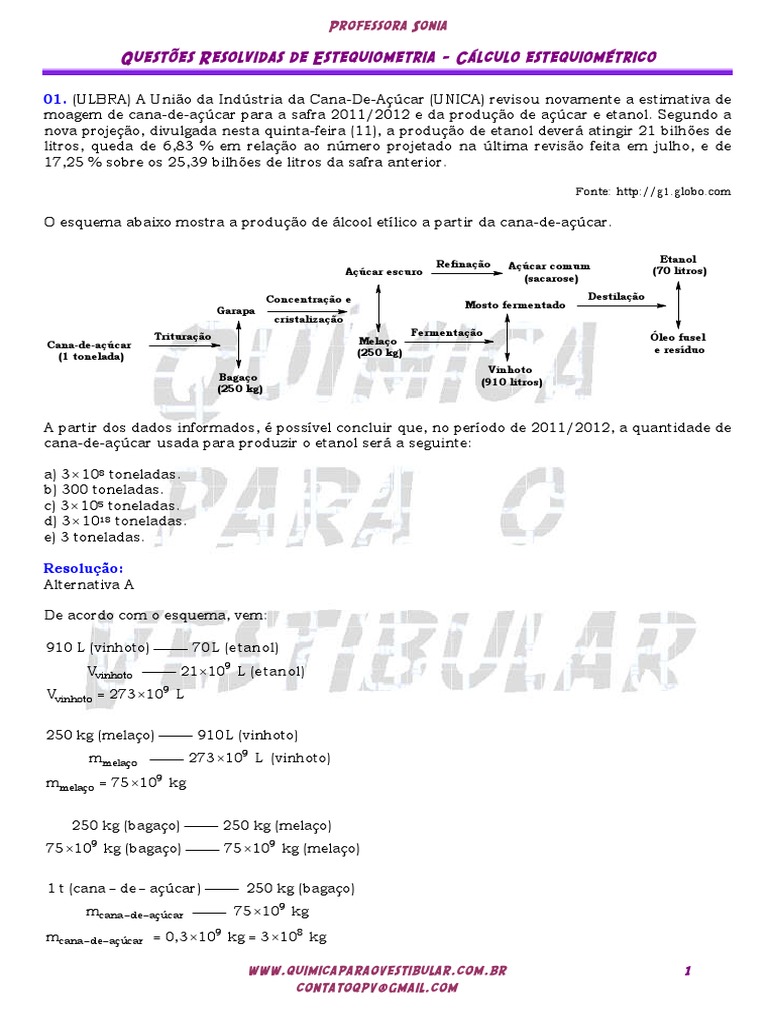 Lista 2001 20 - 20quest C3 B5es 20de 20estequiometria 20resolvidas 20b ...