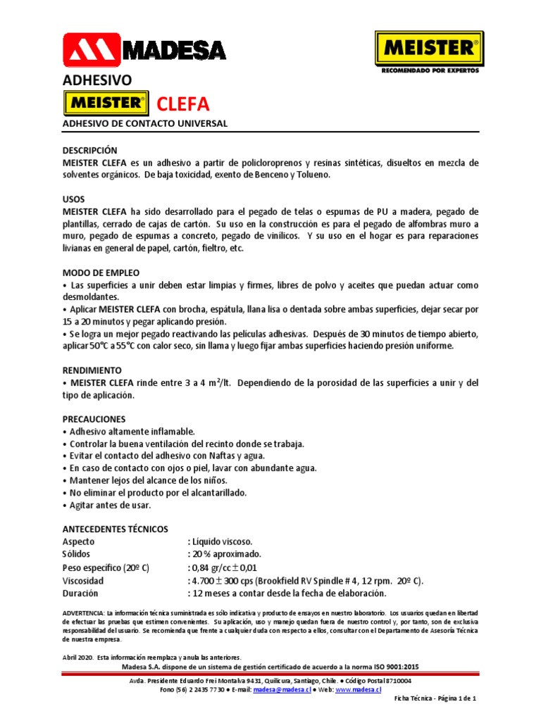 Adhesivo Clefa: Usos y Precauciones | PDF | Adhesivo | Agua