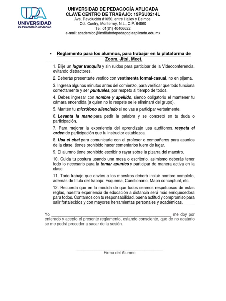 Reglamento de Videoconferencias para Alumnos | PDF