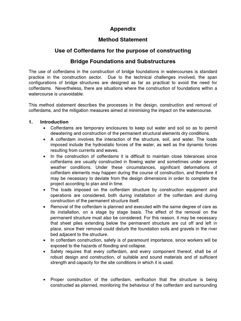 Method Statement For Coffer Dams at Bridges | PDF | Deep Foundation | Dam
