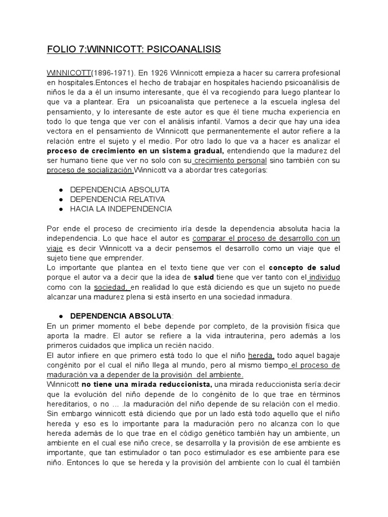 Folio 7 Winnicott | PDF | Adultos | Psicoanálisis