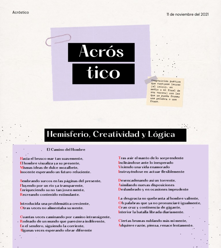 Elaboración de Un Acróstico - Rentería - Martínez - Daniel Andrés | PDF