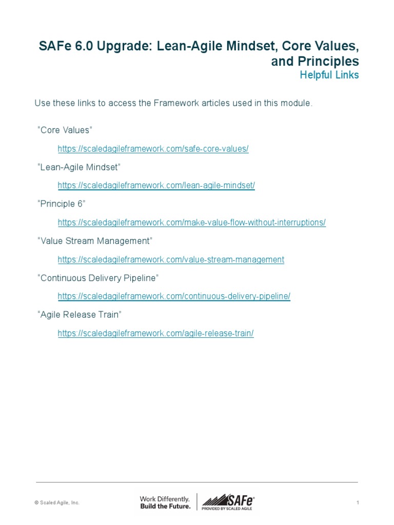 Lean-Agile Mindset, Core Values, and Principles Links | PDF