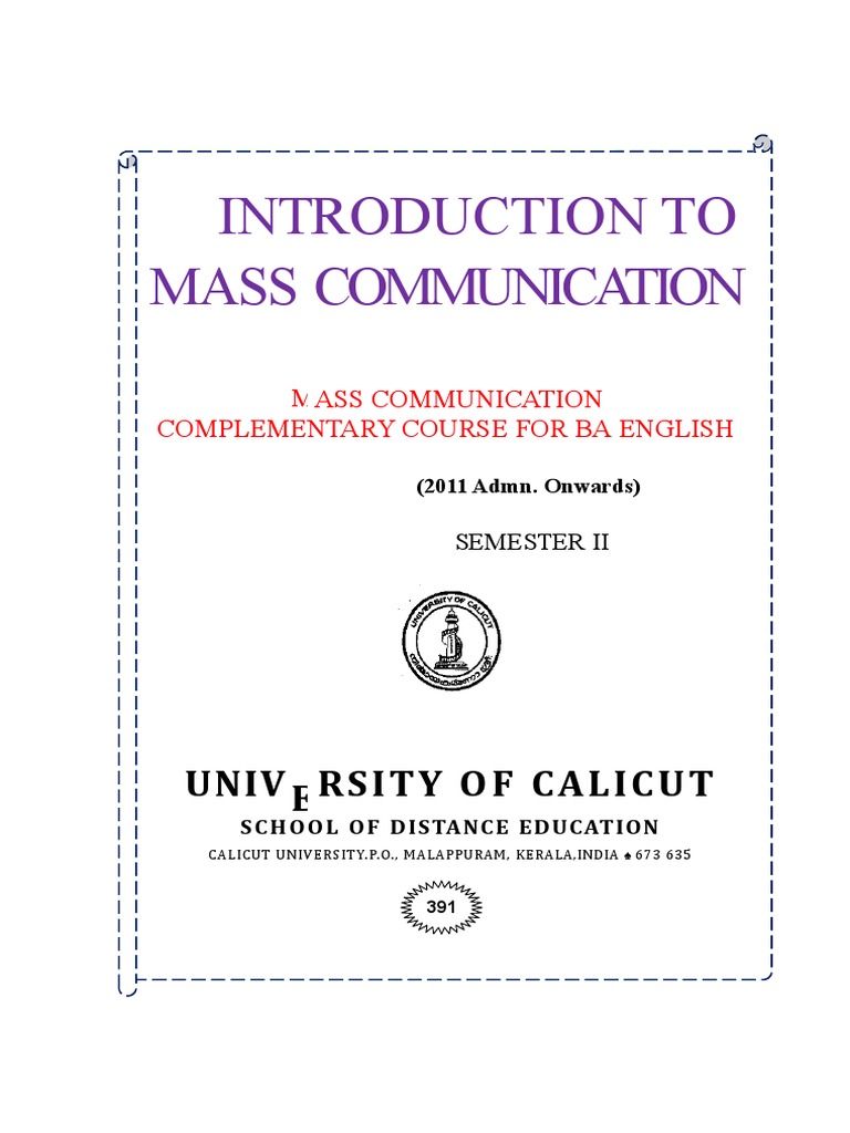 Introduction To Mass Communication Mass | PDF | Communication | Mass Media