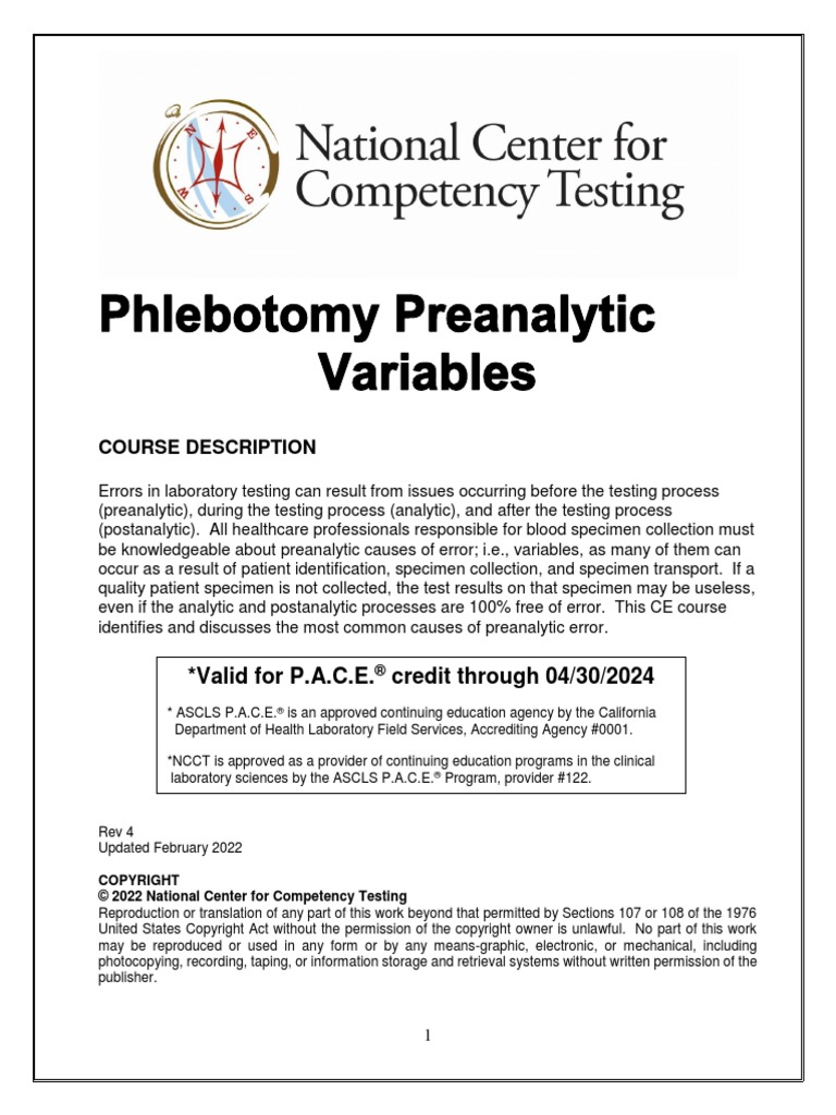 Phlebotomy Preanalytic Variables | PDF