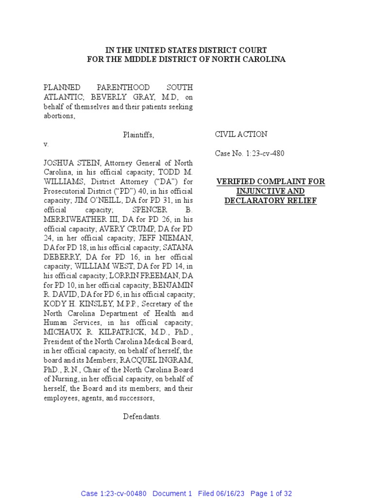Filed Nc Complaint Pdf Abortion Pregnancy