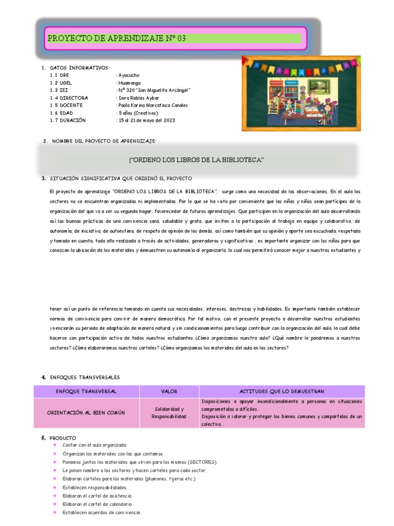 PROYECTO Ordeno Los Libros de Mi Biblioteca | PDF | Evaluación | Aprendizaje