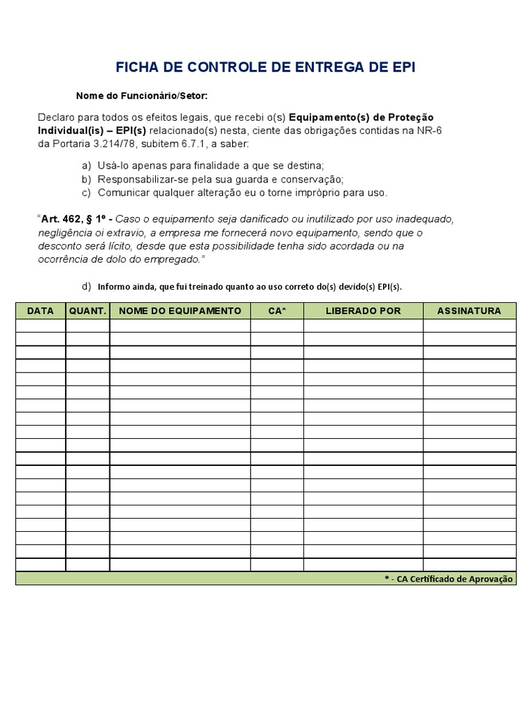 Modelo Ficha EPI | PDF | Business