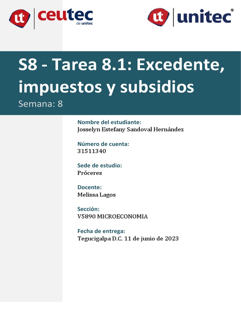 Sandoval J S8 Tarea VIII Excedente, Subsidios e Impuestos | PDF ...