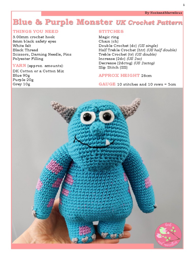 Blue Monster Suk Crochet Pattern | PDF | Crochet | Yarn